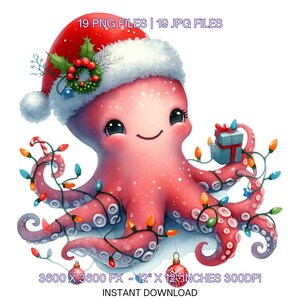 19 Merry Christmas Octopus Clipart PNG | Watercolor Ocean Animals Sea ...