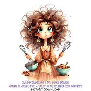 22 Quirky Woman Whisk Clipart | Cute Woman Holding a Whisk and a Bowl ...