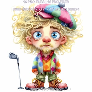 14 Frazzled Golf Man Clipart | Quirky Grumpy Man PNG | Golf Whimsical ...