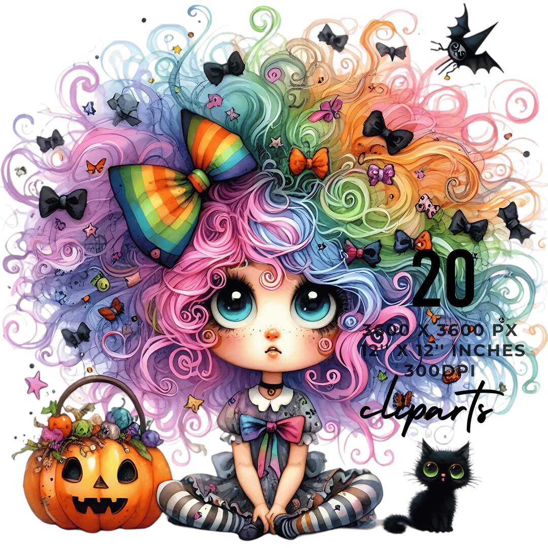 20 Halloween Girl PNG Clipart | Whimsical Frazzled Girl Clipart PNG ...