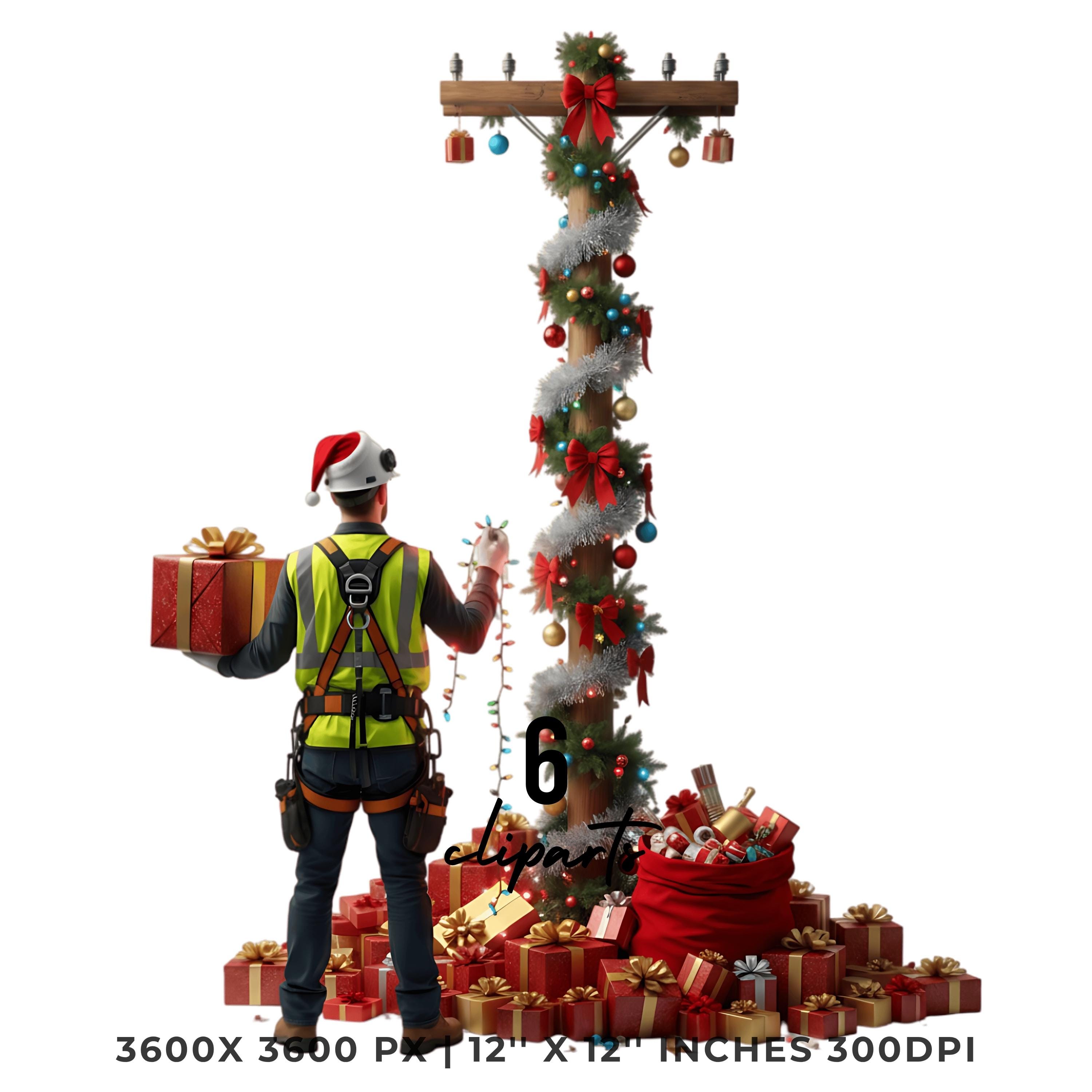 Christmas Lineman Clipart, Santa Electrician, Holiday Utility Pole (PNG ...