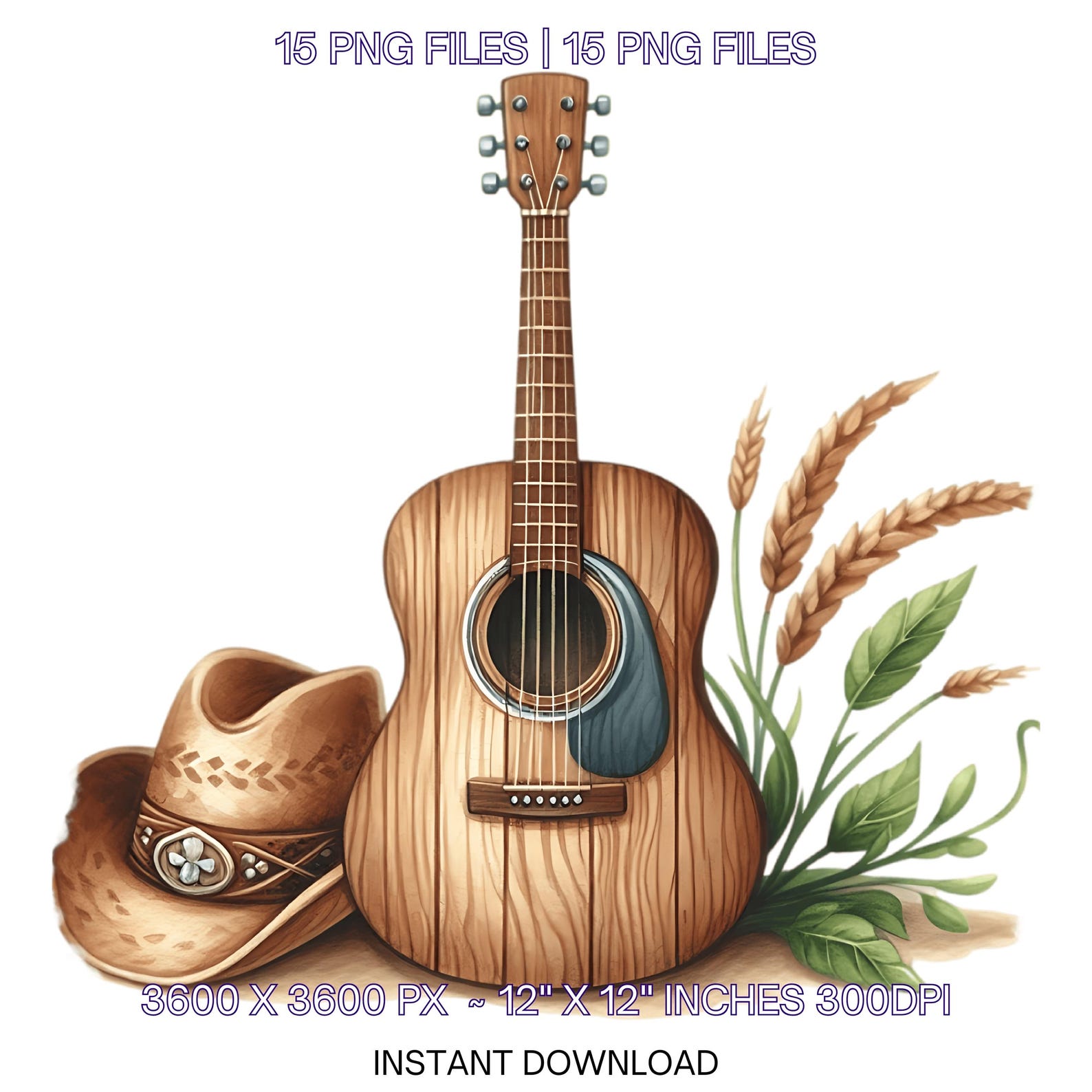 Country Guitar Clip Art: Music PNG Clipart for Scrapbooking (digital ...