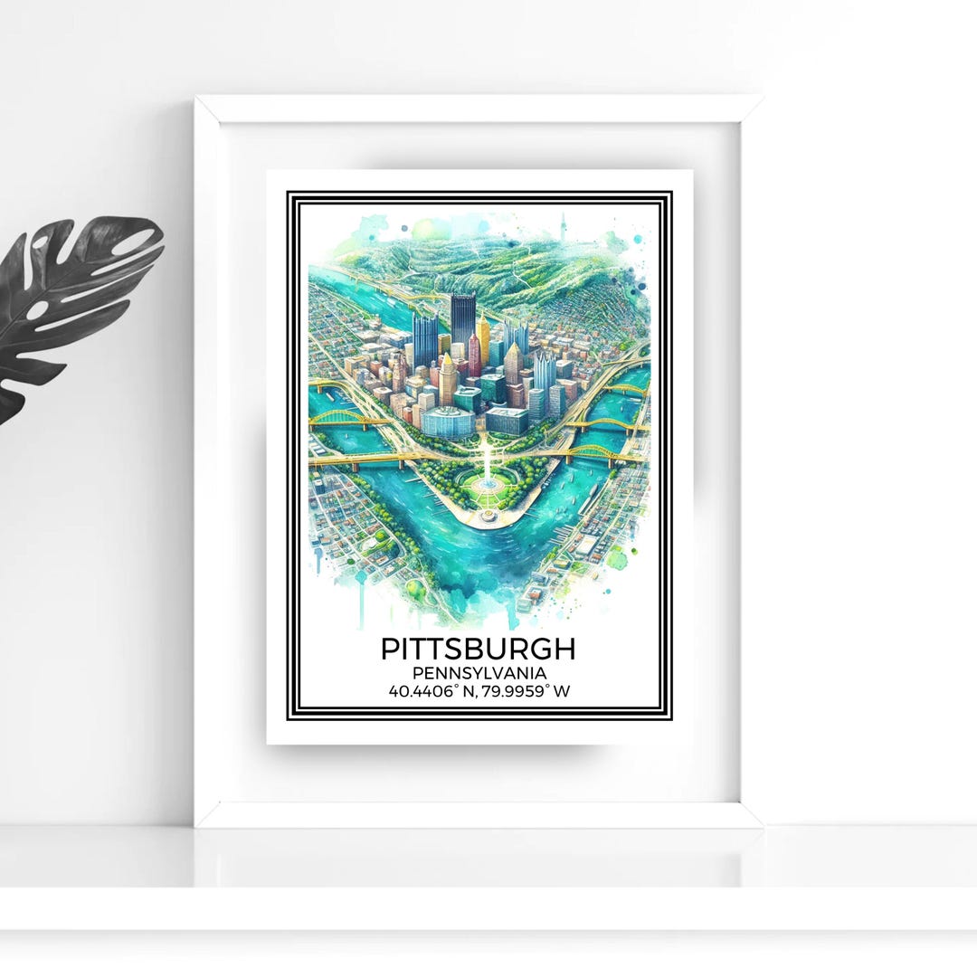 Pittsburgh City Map Cities in Pennsylvania Travel Print Wall Art Maps ...