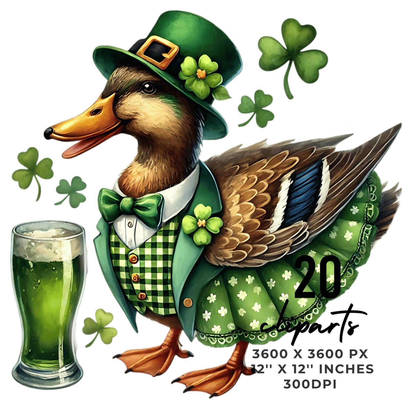St. Patrick's Duck Clipart | Irish Party Pngs (commercial Use) - Etsy