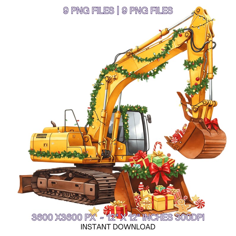 Watercolor Christmas Excavator Clipart – Santa Digger Graphics (PNG ...