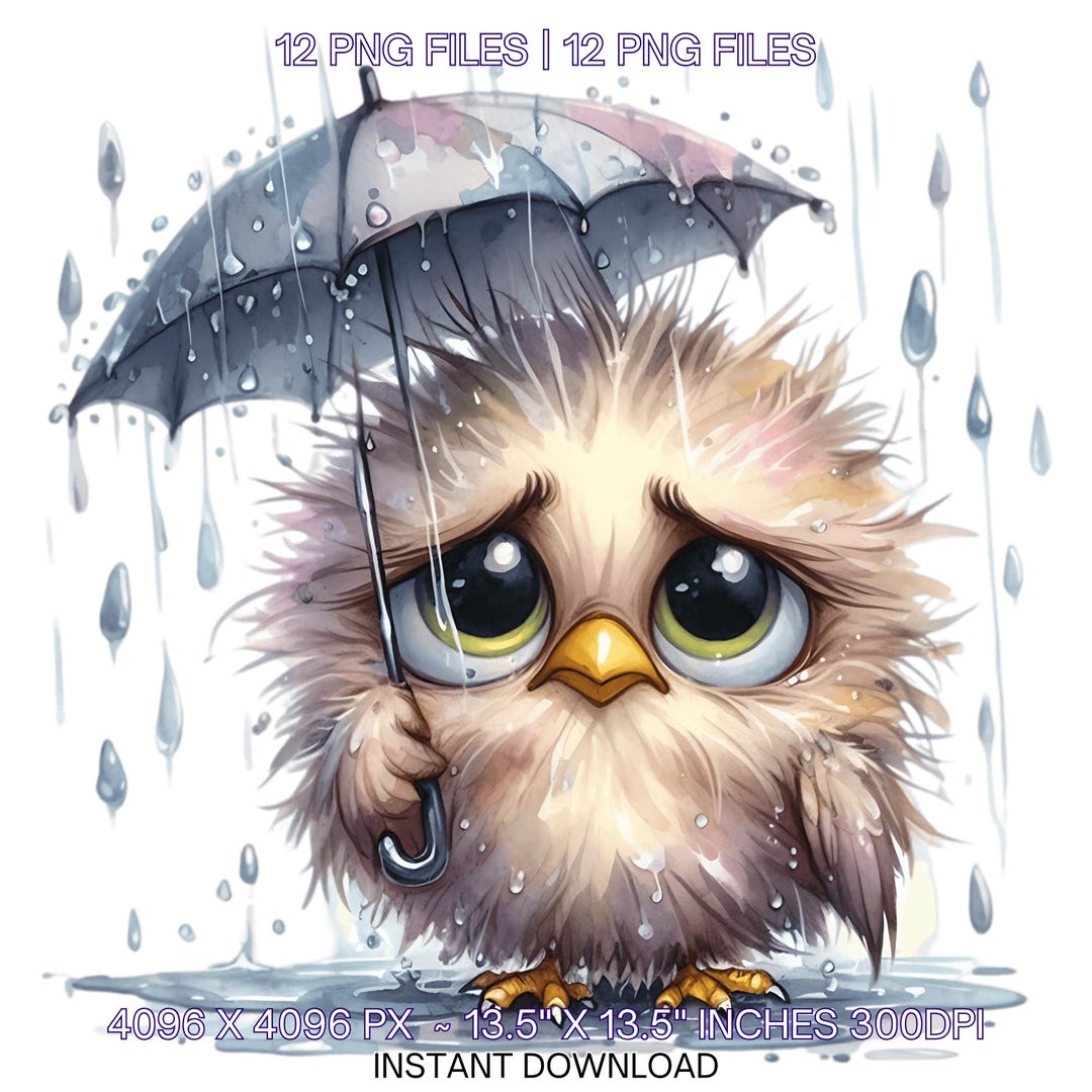 12 Frazzled Bird With a Tiny Umbrella in the Rain PNG | Quirky Grumpy ...