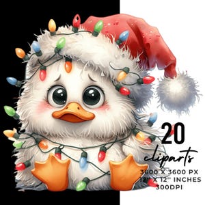 20 Cute WHITE DUCK With Santa Suit, Hat, and Christmas Lights Clip Art ...