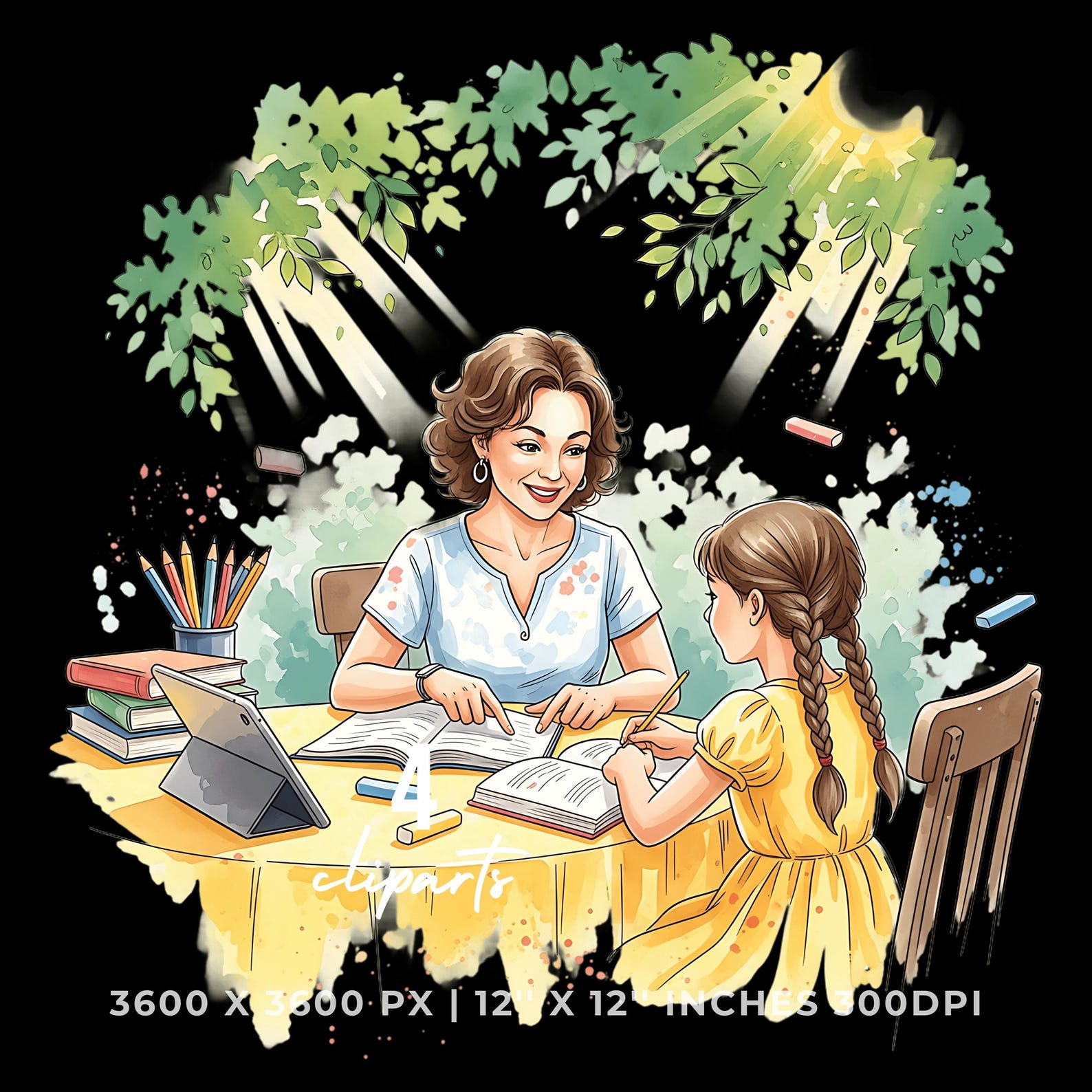 Watercolor Teacher Clipart: Summer Tutor PNG & JPG ( , Digital Download ...