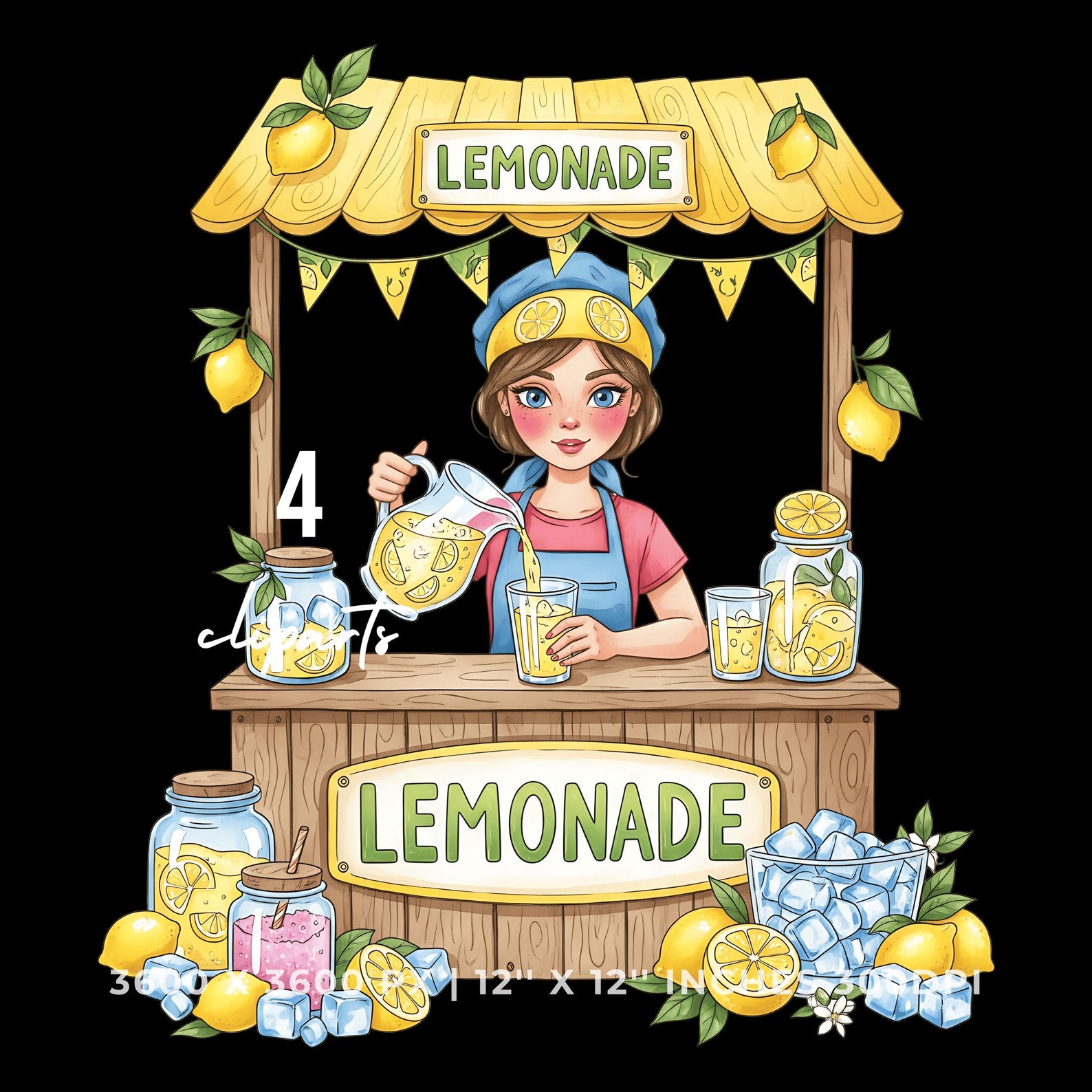 Watercolor Lemonade Stand Clipart: Lemonade Worker PNG & JPG ( ) - Etsy