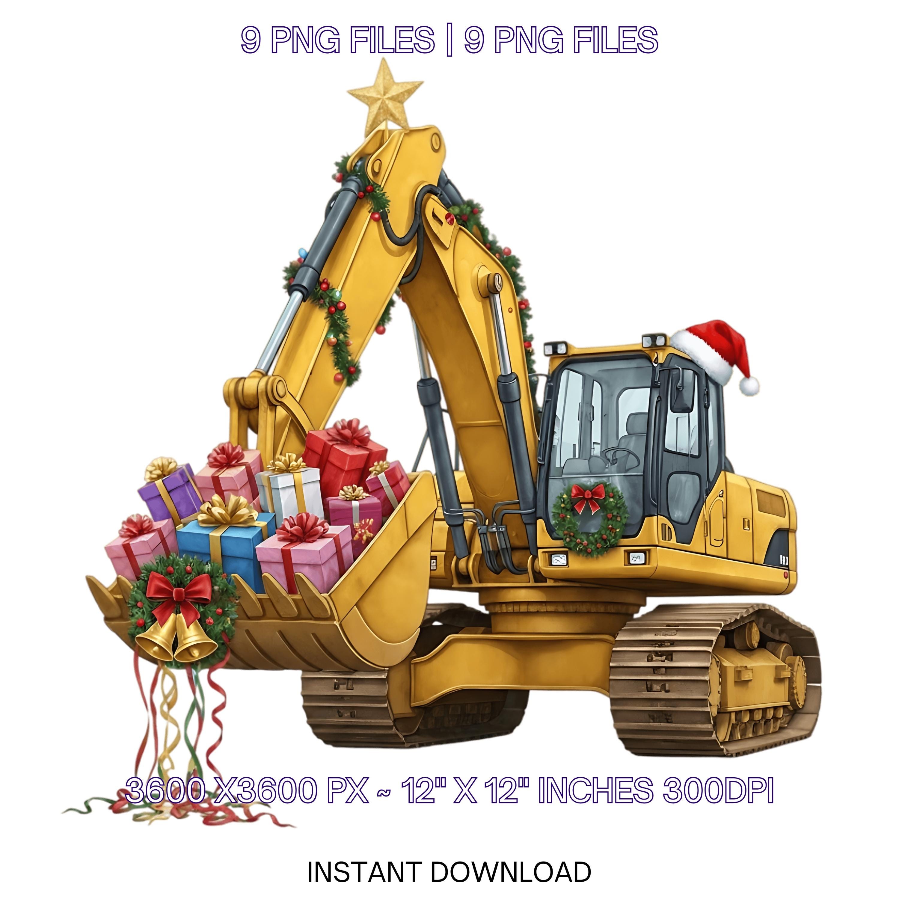 Watercolor Christmas Excavator Clipart – Santa Digger Graphics (PNG ...