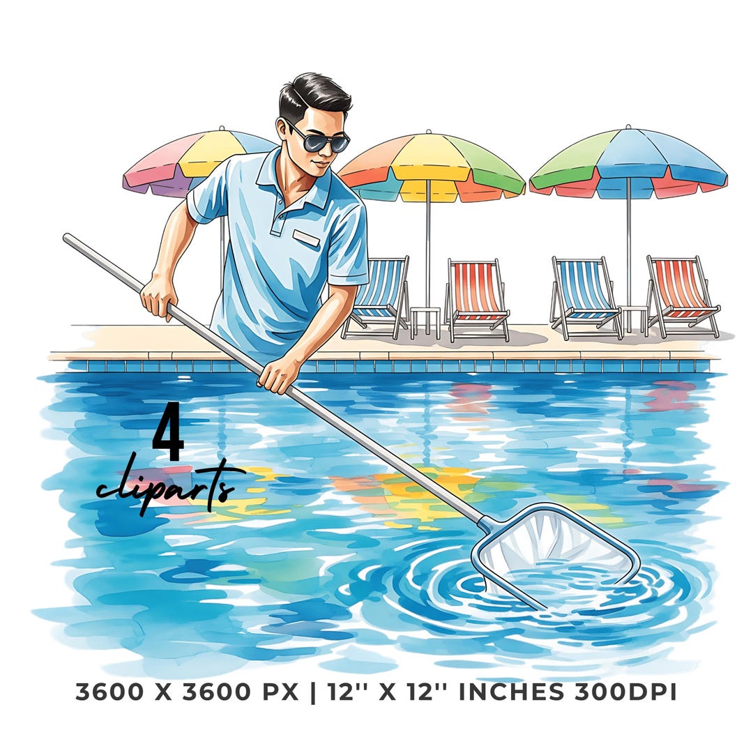 Pool Cleaner Clipart | Lifeguard Pool Scene | Summer Staff Art | 4 PNG ...