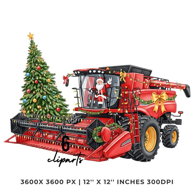 Merry Harvest Christmas Combine Harvester Clipart - Santa & Festive ...