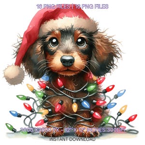 16 Cute Dachshund Puppy Dog With Santa Hat and Christmas Lights Clip ...