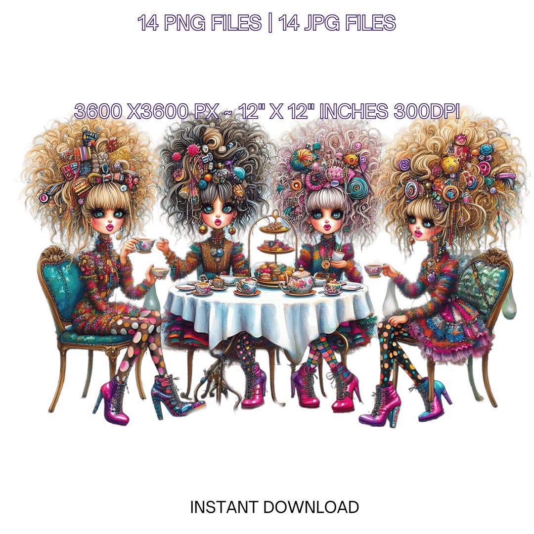 Afternoon Tea Girl Clip Art: Watercolor Whimsical PNG (digital Download ...
