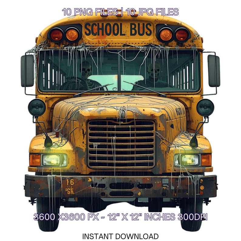 Watercolor Halloween Spooky School Bus Clipart: PNG JPG (digital ...