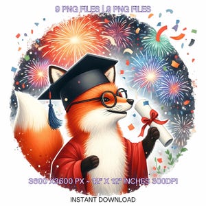 Kindergarten Fox Wearing Cap Holding a Diploma PNG | Graduation Fox ...