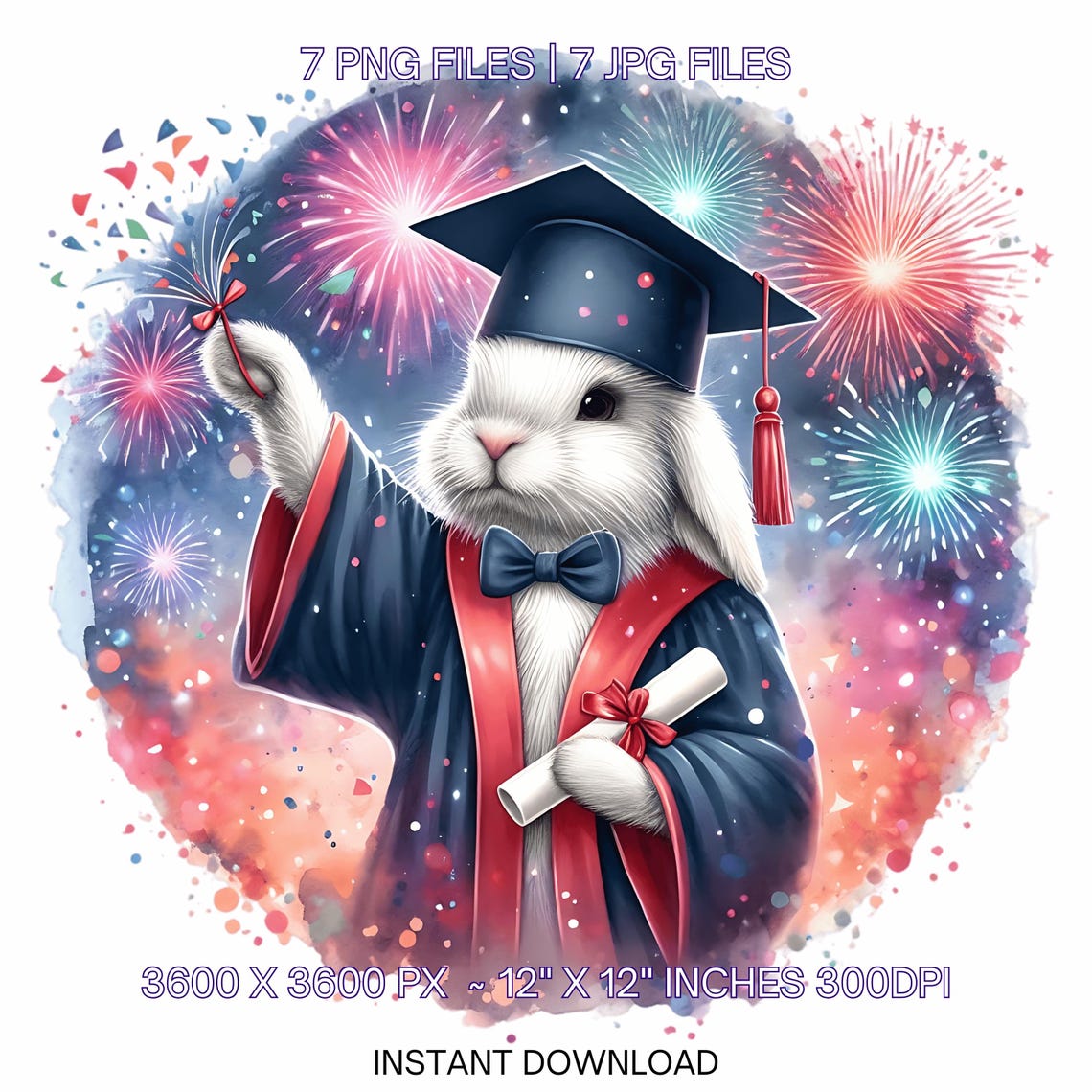 Kindergarten Bunny Wearing a Graduation Cap on a Stack of Books Clipart ...