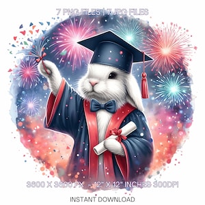 Kindergarten Bunny Wearing a Graduation Cap on a Stack of Books Clipart ...