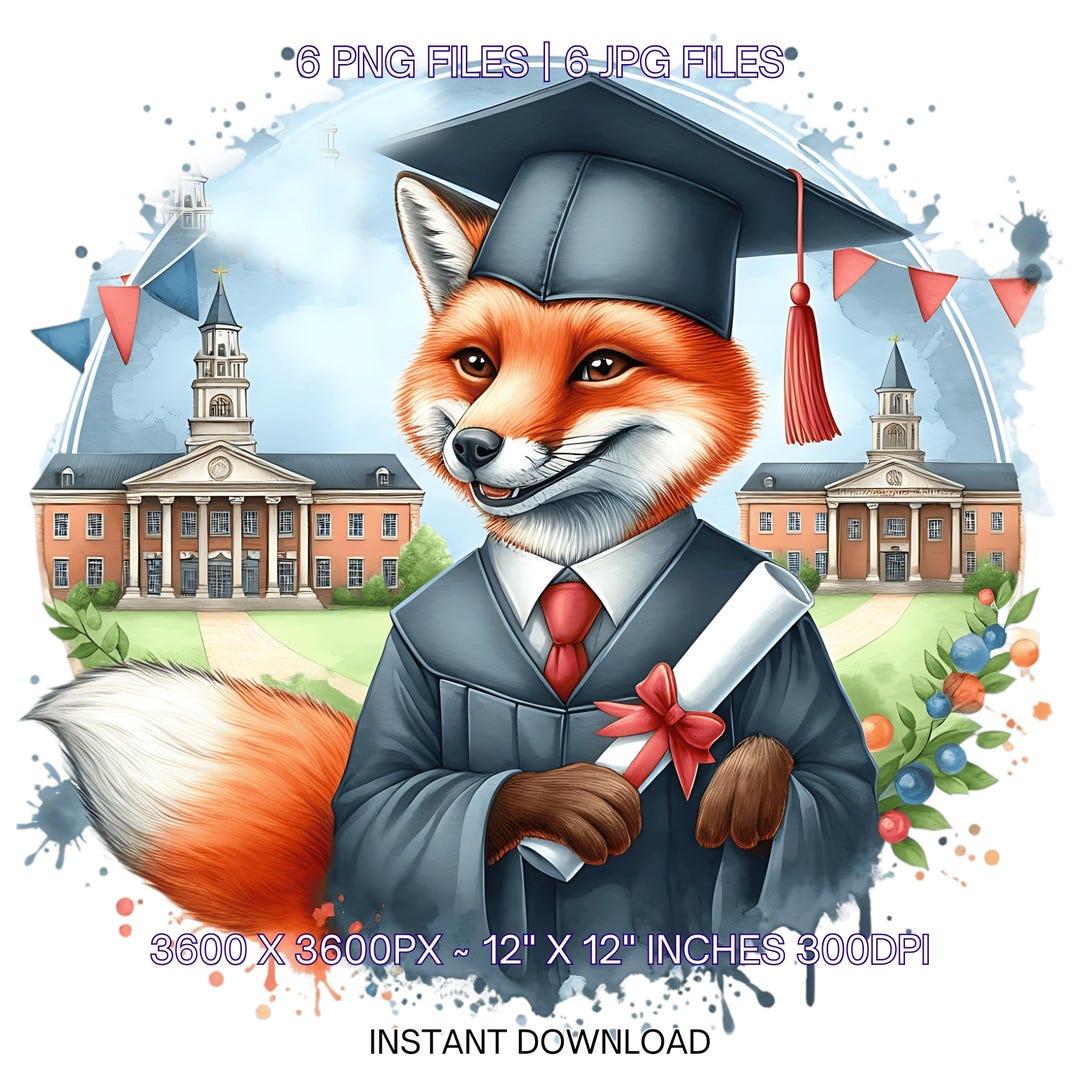 Graduation Fox Clipart: College Graduate PNG, JPG (digital Download) - Etsy