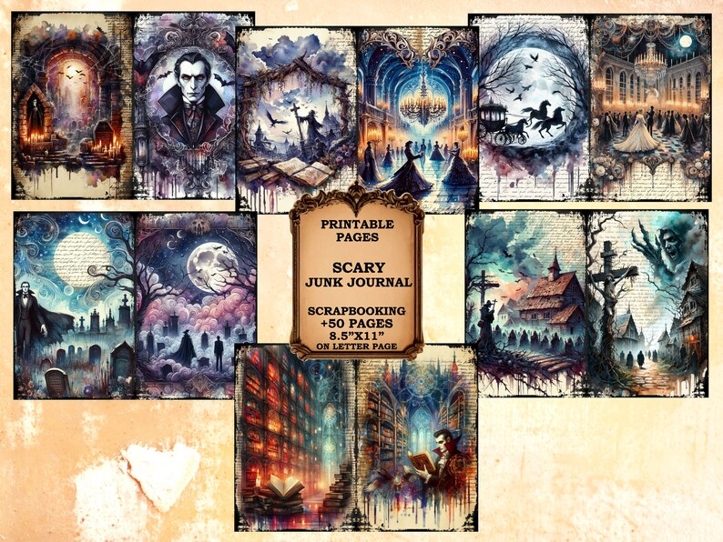 Printable Scary Scrapbook Pages Horror Junk Journal Kit Vampire ...