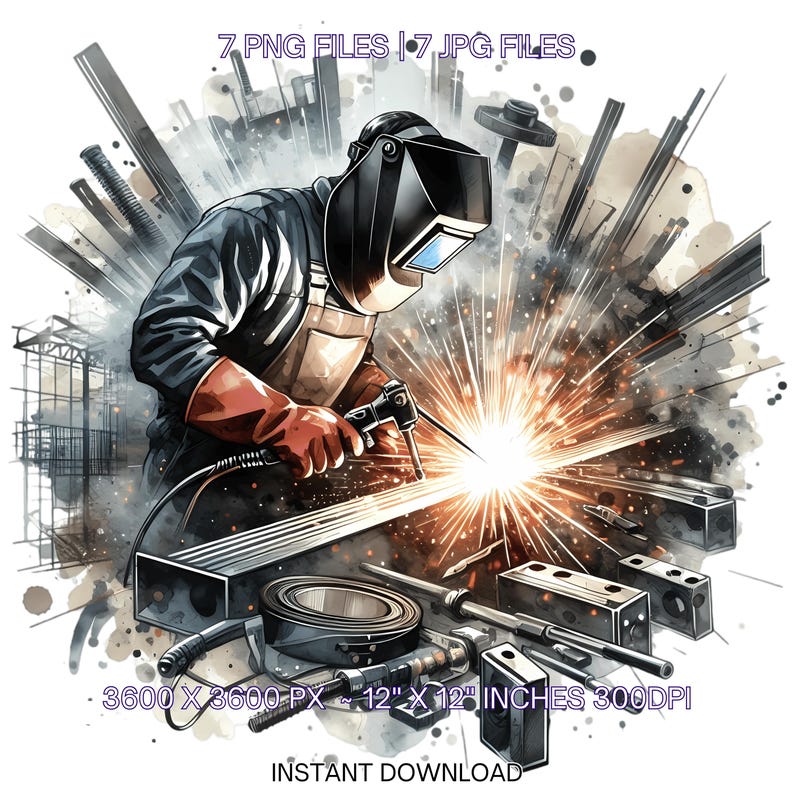 Watercolor Welding Clipart: Iron Worker Illustration (PNG & JPG) - Etsy