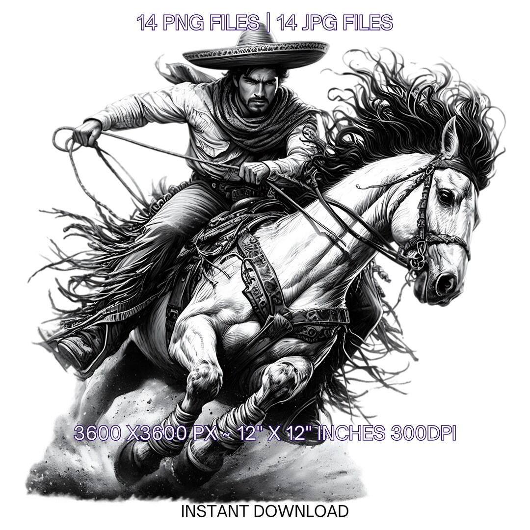 Watercolor Mexican Cowboy Horse Clipart: Lasso PNG, JPG (digital ...