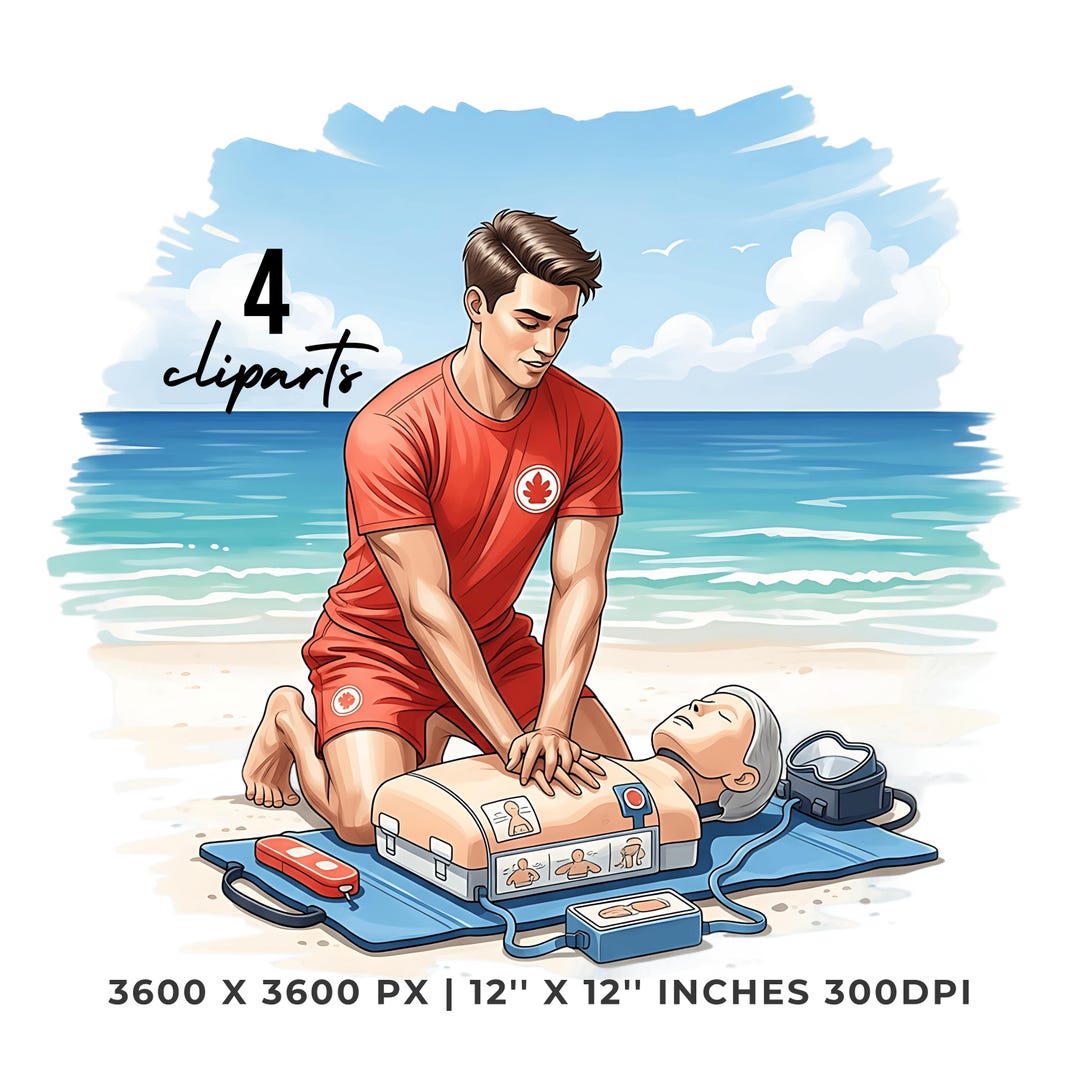 Lifeguard CPR Training Clipart: Beach Rescue PNG JPG Graphics (12"x12 ...