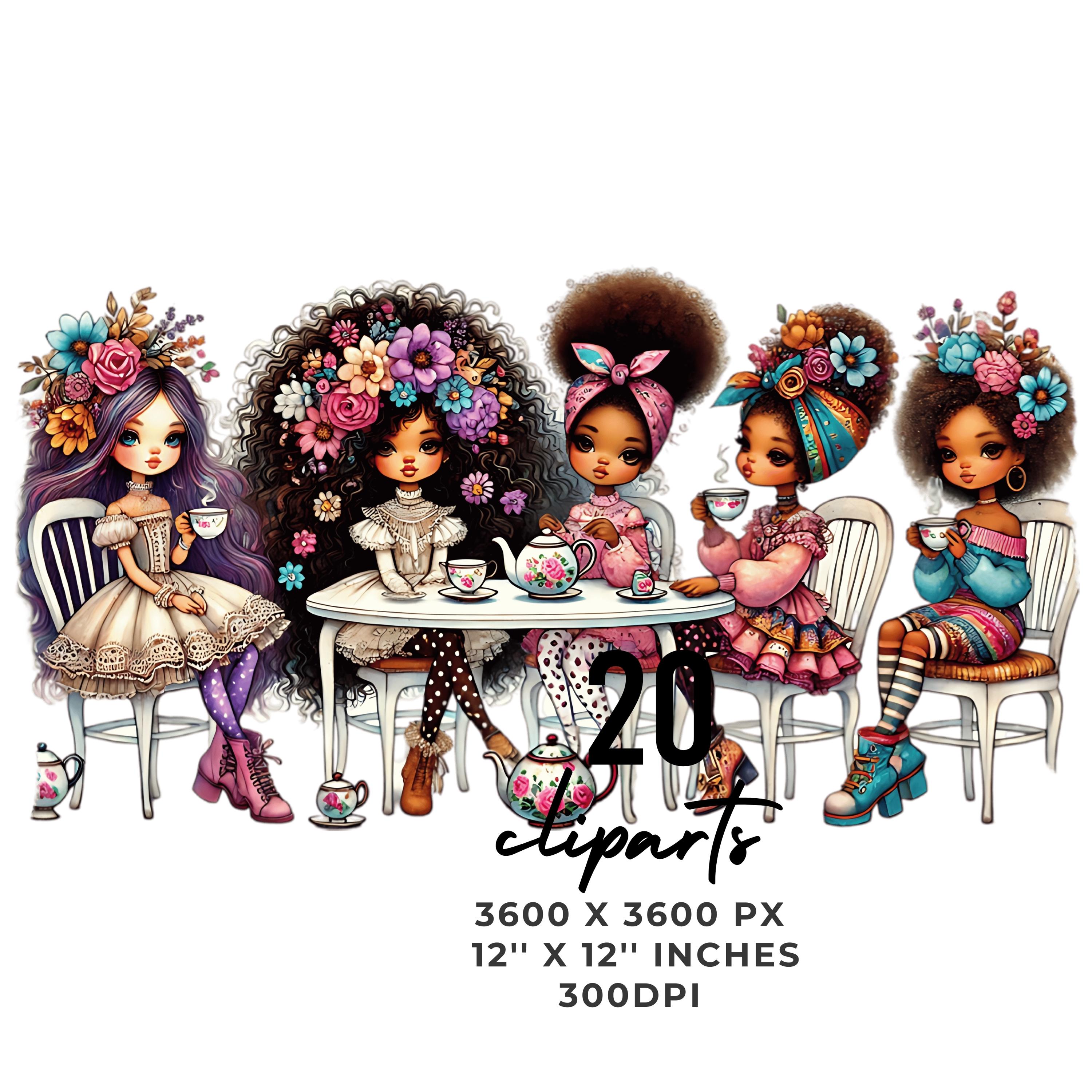Afternoon Tea Girls Clip Art, Watercolor Whimsical PNG (digital ...