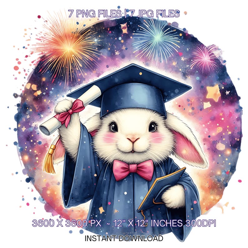 Kindergarten Bunny Wearing a Graduation Cap on a Stack of Books Clipart ...