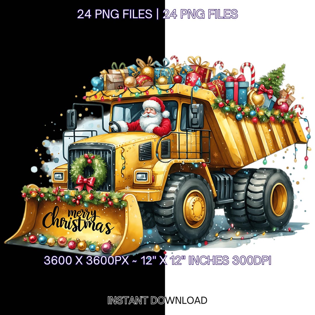 Merry Christmas Dump Truck PNG Clipart | Watercolor Construction Truck ...
