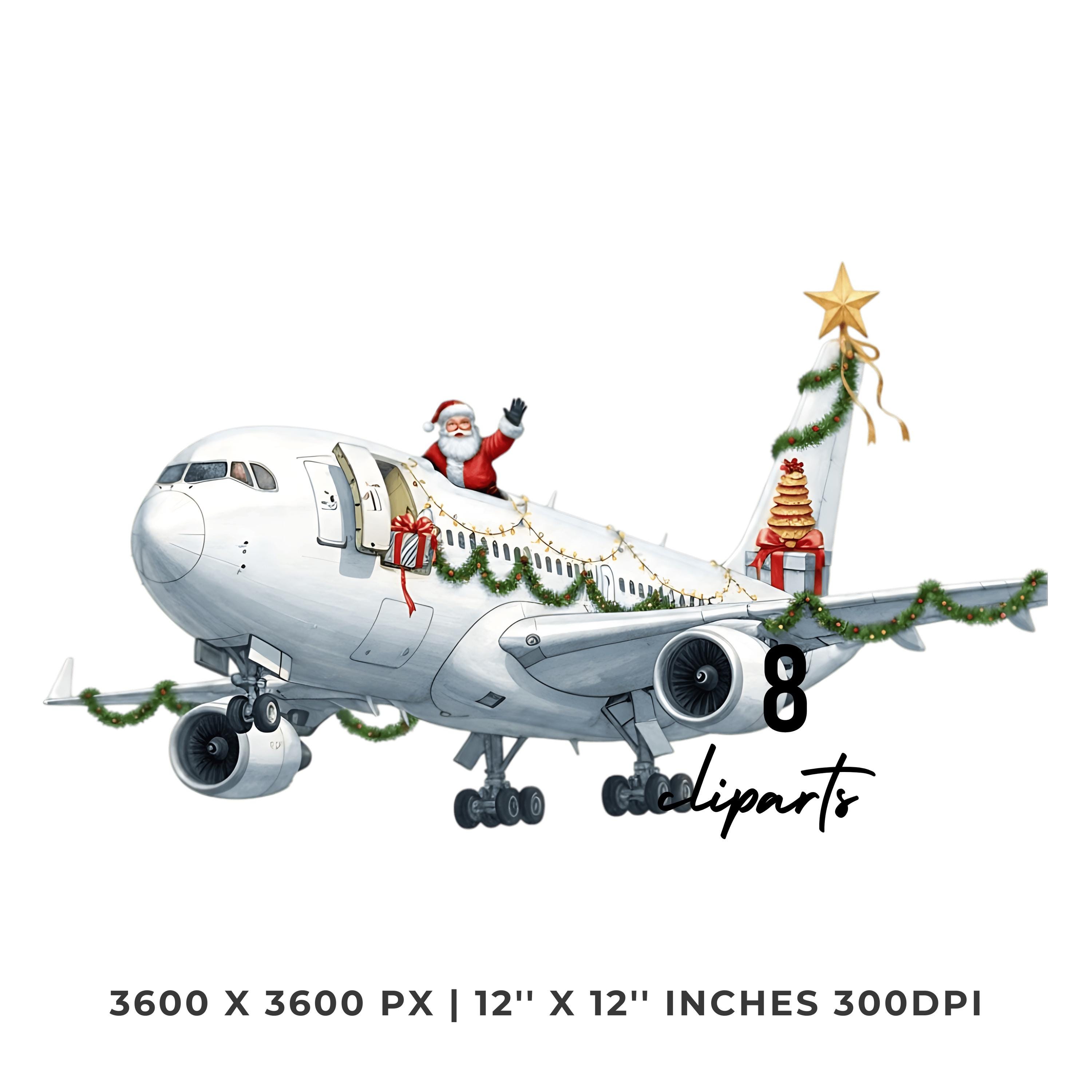 Santa's Holiday Jet Christmas Plane Clipart Bundle - Festive Aircraft ...