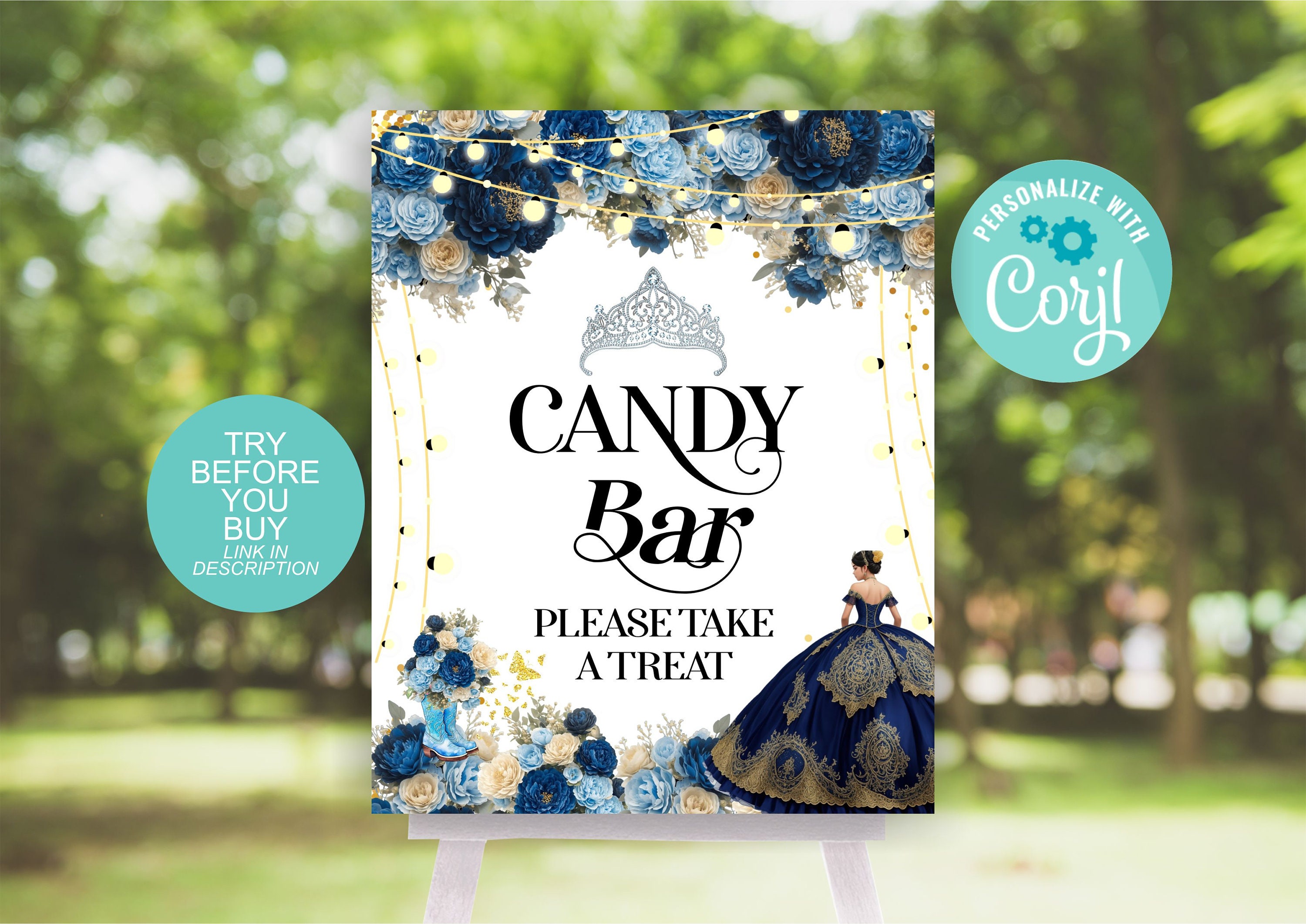 Quinceanera Candy Bar Sign, Please Take a Treat, Princess Tiara Mis ...