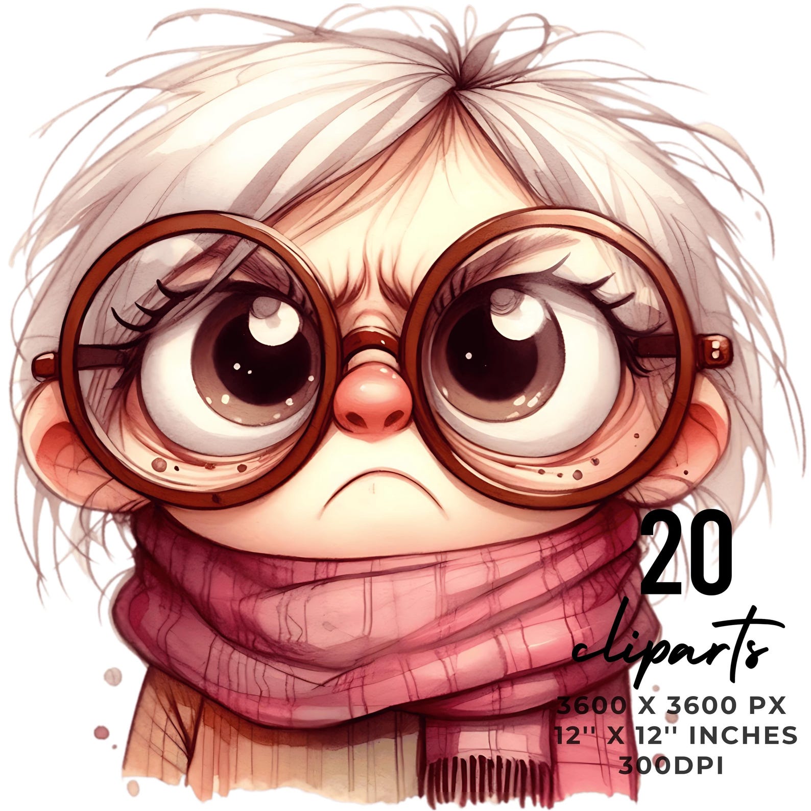 Grumpy Old Lady Clip Art: 20 PNG Images for Scrapbooking (digital ...