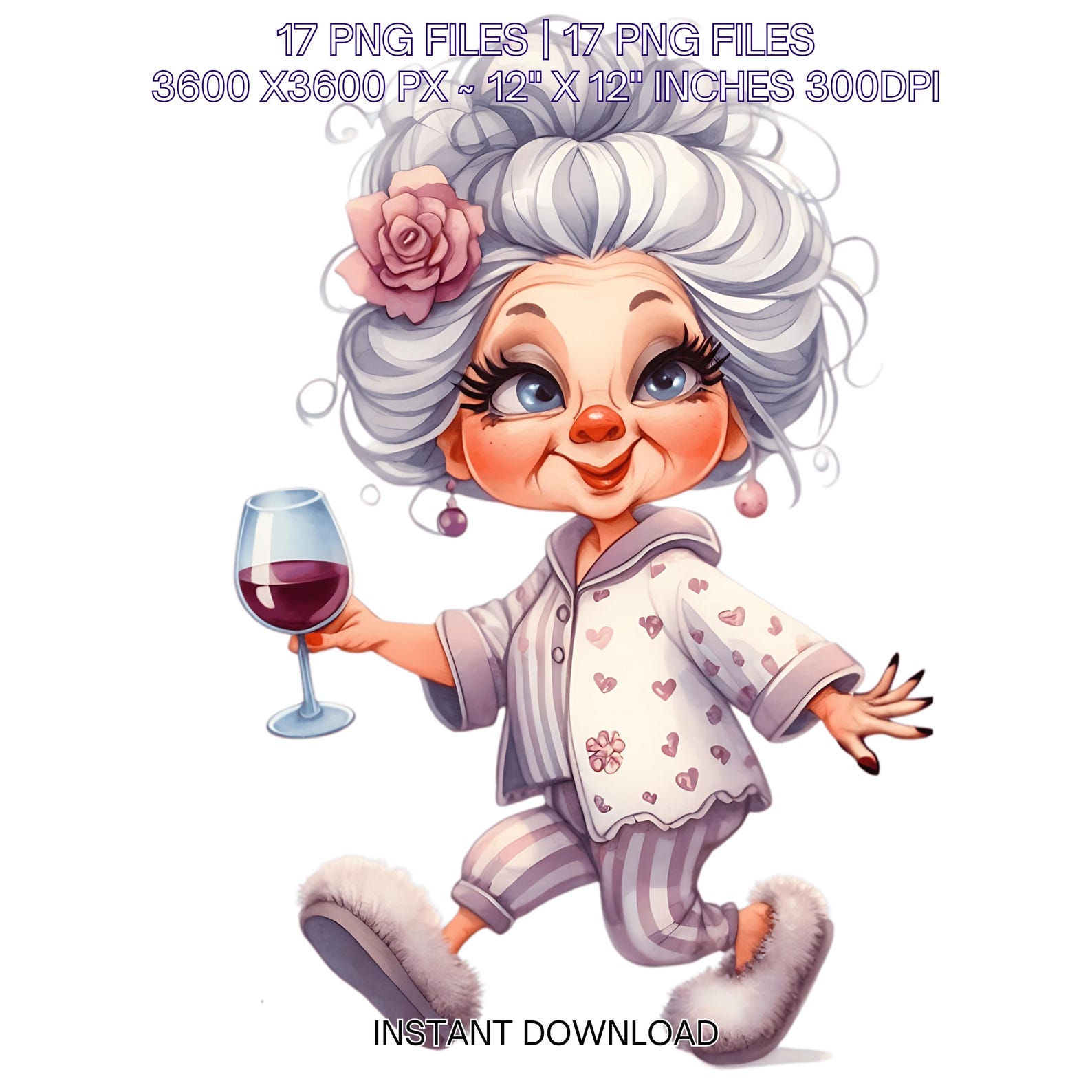 Grumpy Grandma PNG Clipart: Funny Old Lady Cartoon (digital Download ...