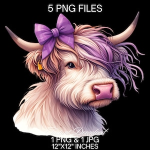 Highland Cow Watercolor Clipart PNG | 5 Mountains Highland Cattle ...