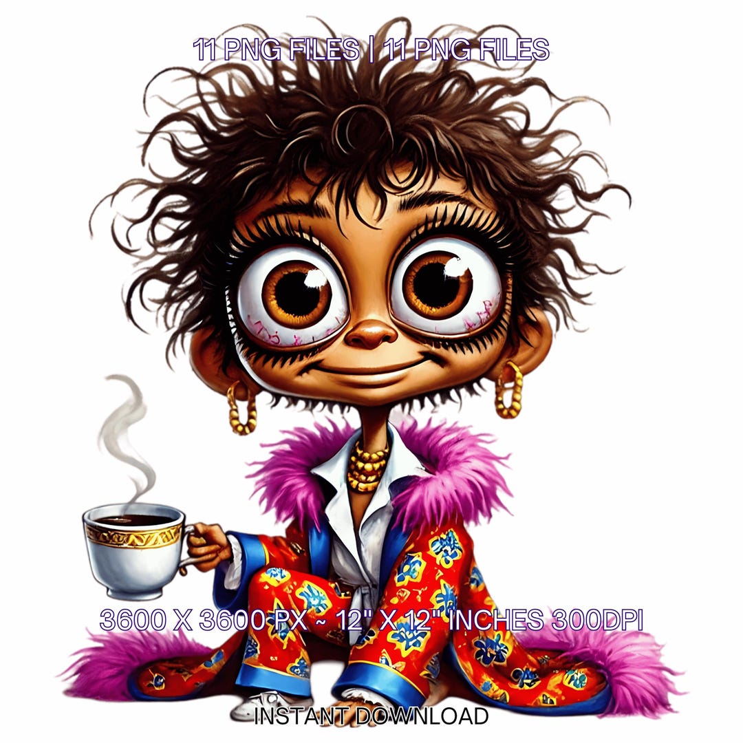 11 Crazy Coffee Girl in Pijama PNG | Funny Ladies Clipart | Cute ...