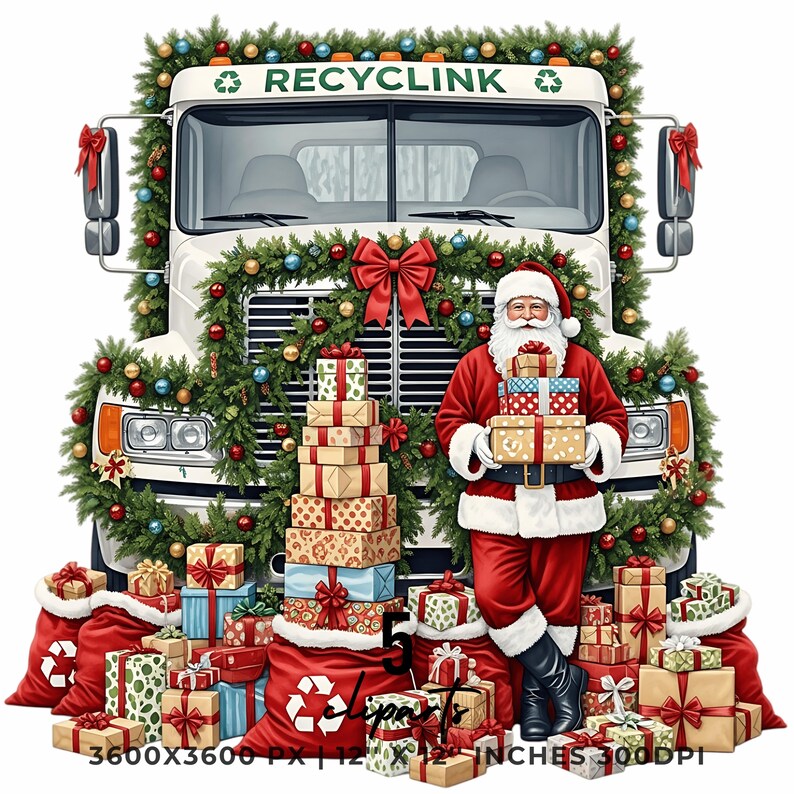 Christmas Santa Recycling Truck Clipart – Holiday Vehicle PNG JPG ...