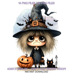 14 Quirky Grumpy Witch PNG | Halloween Hat Clip Art | Watercolor Junk ...