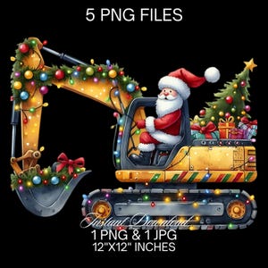 Watercolor Christmas Excavator PNG Clipart: Santa Truck (digital ...