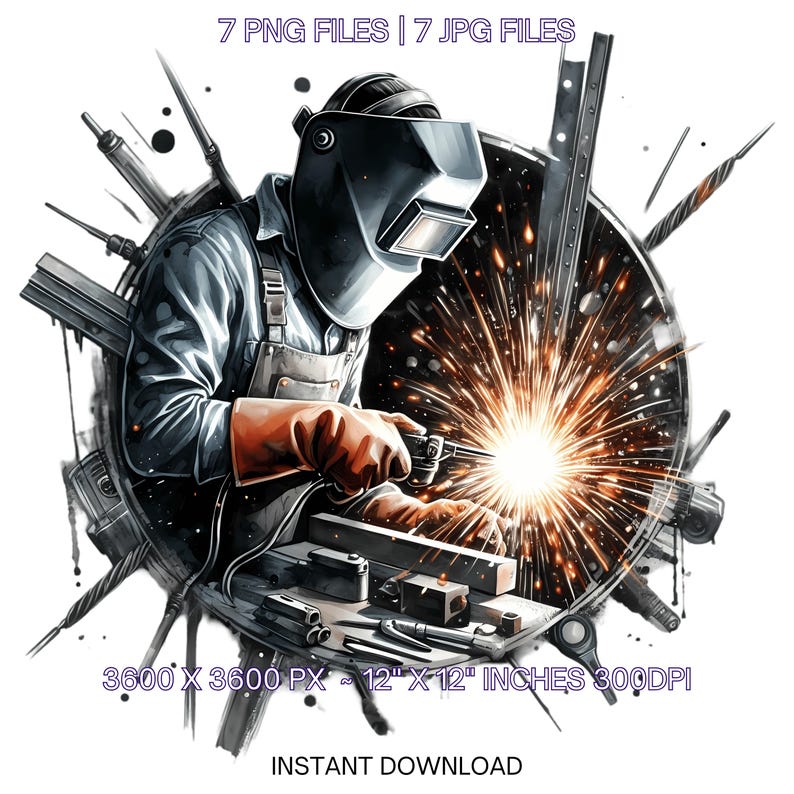 Watercolor Welding Clipart: Iron Worker Illustration (PNG & JPG) - Etsy
