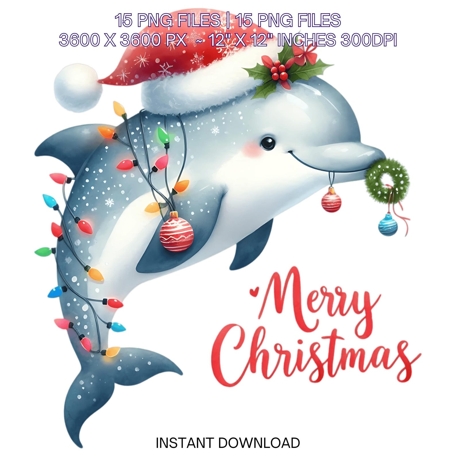 Christmas Dolphin PNG Clipart: Santa Ocean Animals (digital Download ...