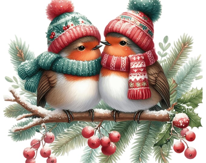 Christmas Robin Clip Art, 12x Winter Bird Clipart Set, Red Hat Robin ...