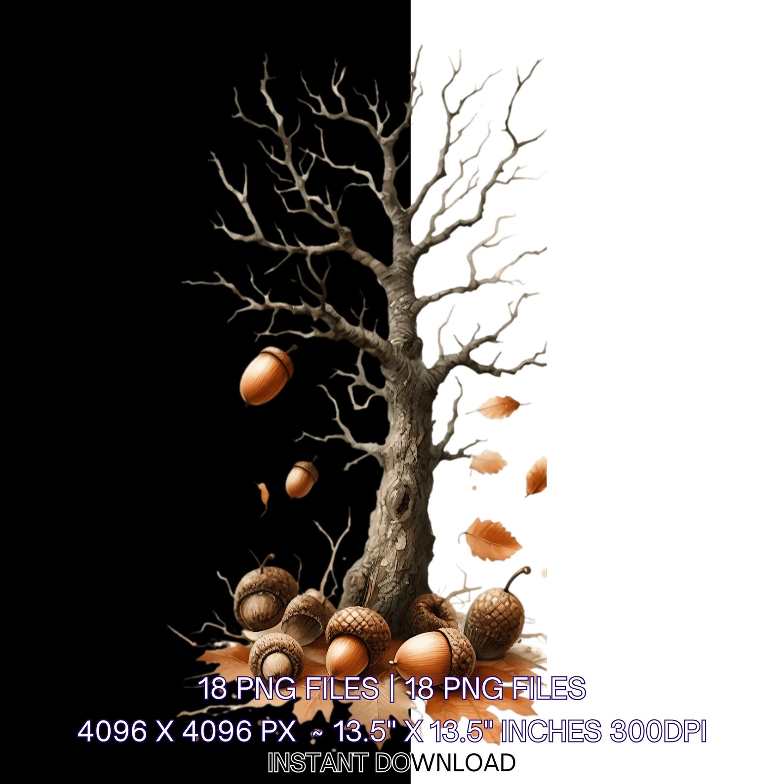 18 Fall Tree Leaves PNG Oak Tree Leaves Acorns Clipart Bundle ...