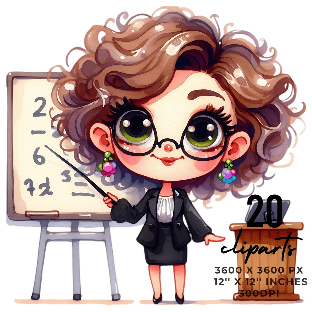 20 Quirky Teacher Clip Art PNG Watercolor Junk Journaling, Scrapbooking, Card Making, Fantasy ...