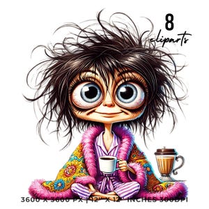 Coffee Woman PNG Clipart: Funny Grumpy Girl Cartoon - Etsy