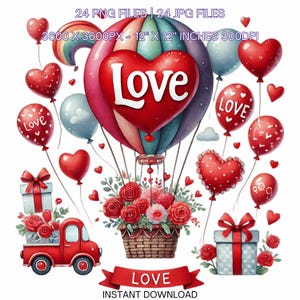 24 Valentine Airballoon PNG Clipart | Watercolor Airballoon Trip for ...