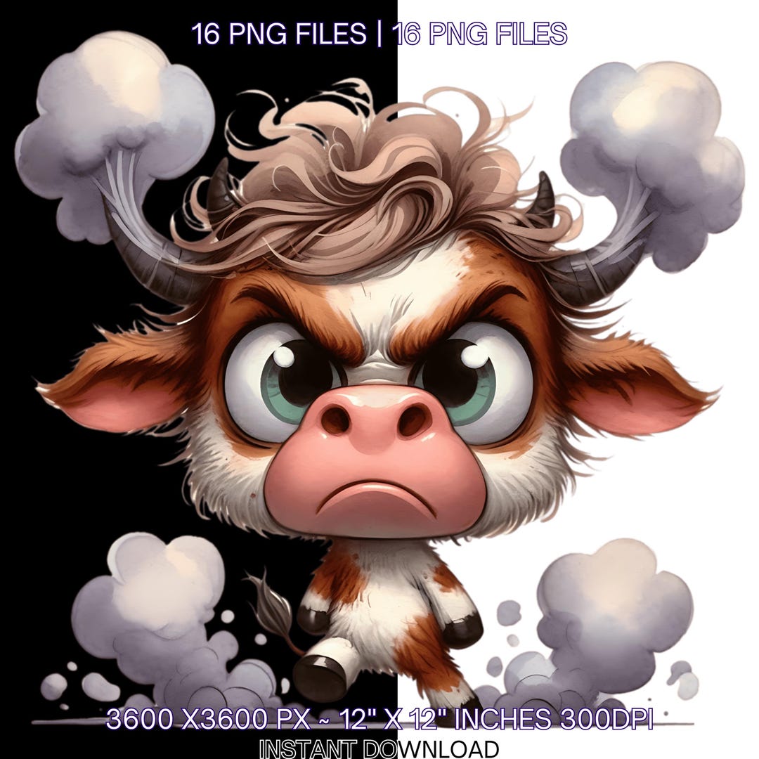 Angry Cow Clip Art: Frazzled Cattle PNG JPG (digital Download) - Etsy