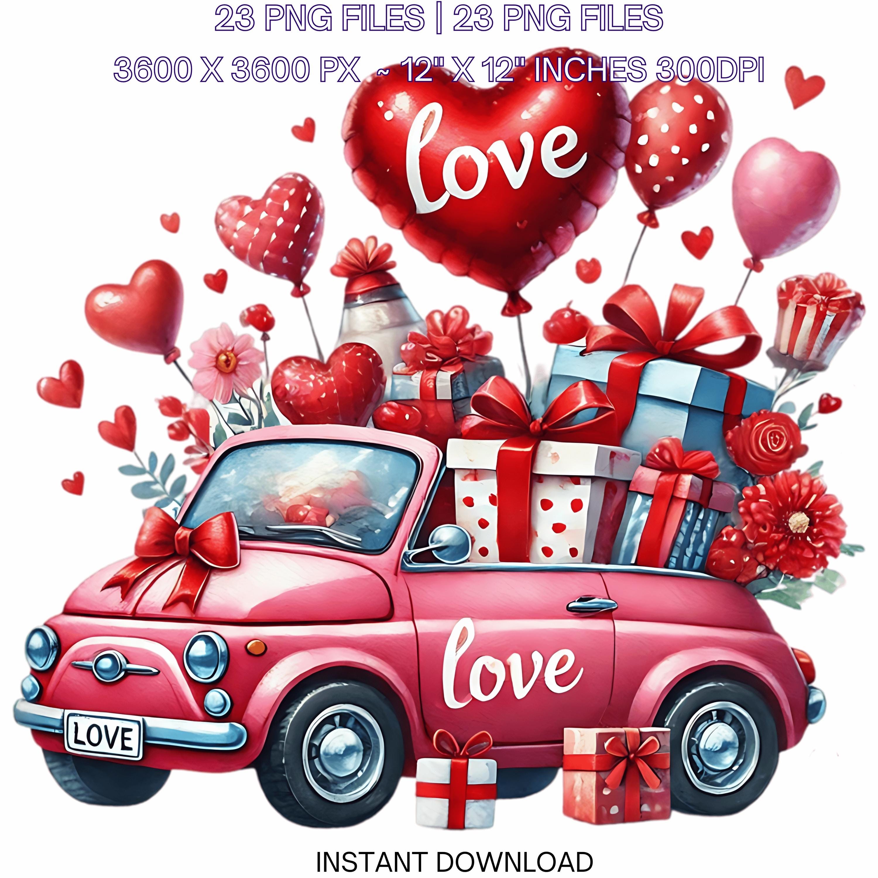Watercolor Valentine Car Clipart: Love Cabriolet PNG (digital Download ...
