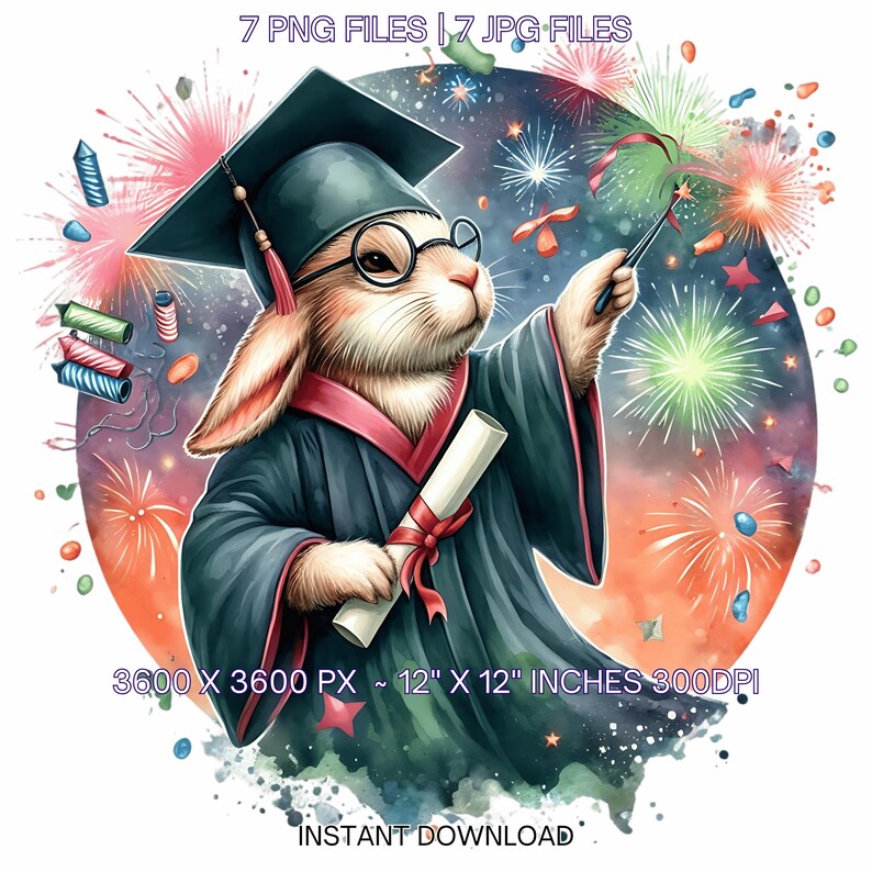 Kindergarten Bunny Wearing a Graduation Cap on a Stack of Books Clipart ...