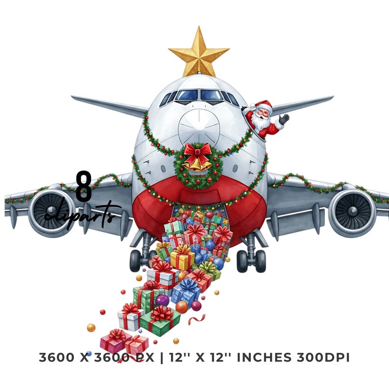 Santa's Holiday Jet Christmas Plane Clipart Bundle - Festive Aircraft ...